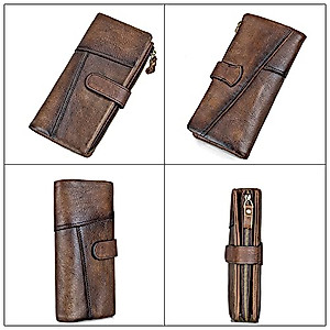 LETEULO Women's RFID Blocking Clasp Wallet Vintage Hand Rubbing Wallets Organizer (Coffee)