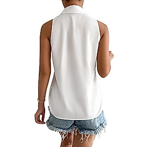 Verdusa Women's Casual Sleeveless Collar Button Down Shirt Blouse Top White S