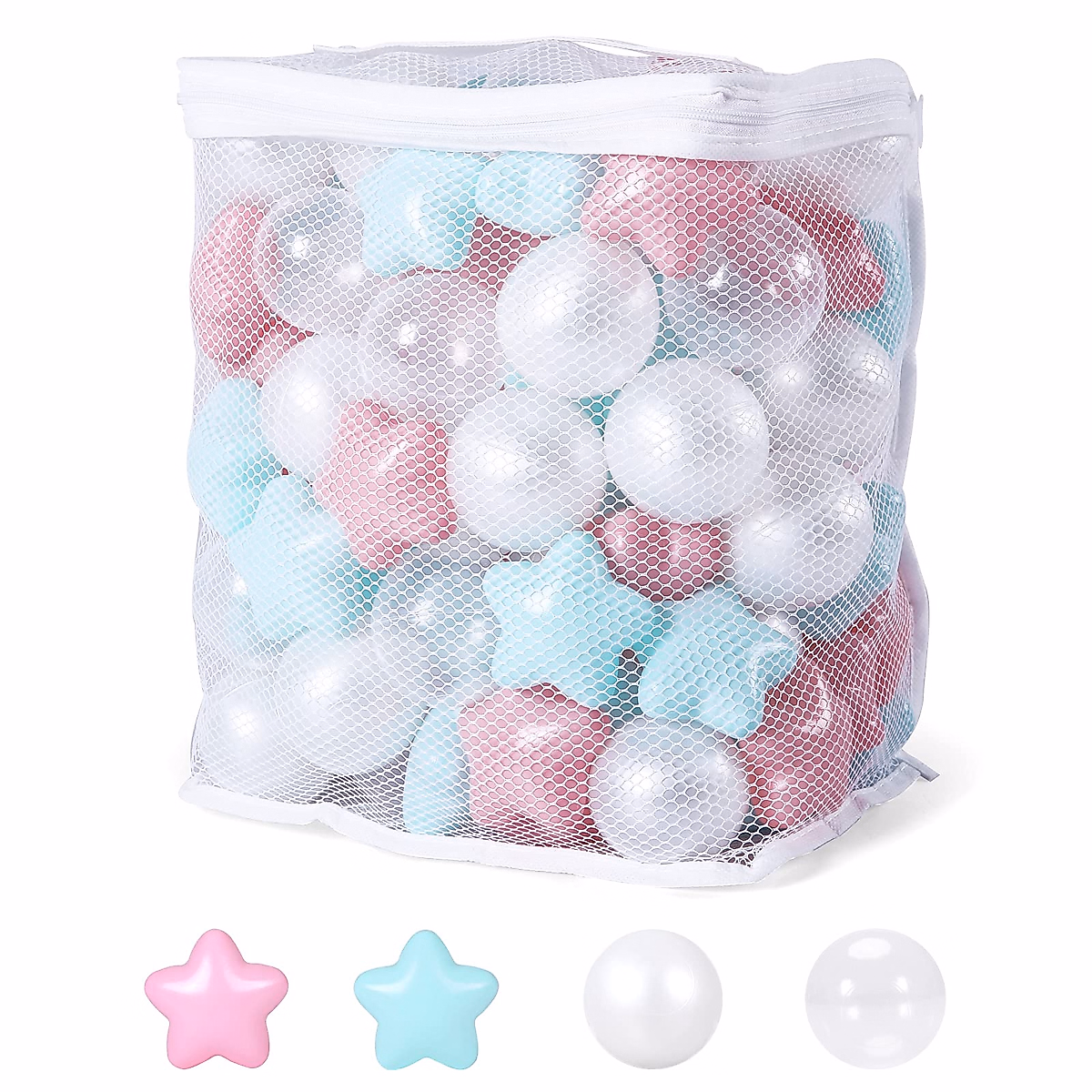 Heopeis Star Pit Balls for Ball Pit - Pack of 100 -Pastel and Pearl Star Balls BPA Free Phthalate Free Crush Proof Balls for Toddlers Baby Kids Party(50Balls+50Stars).