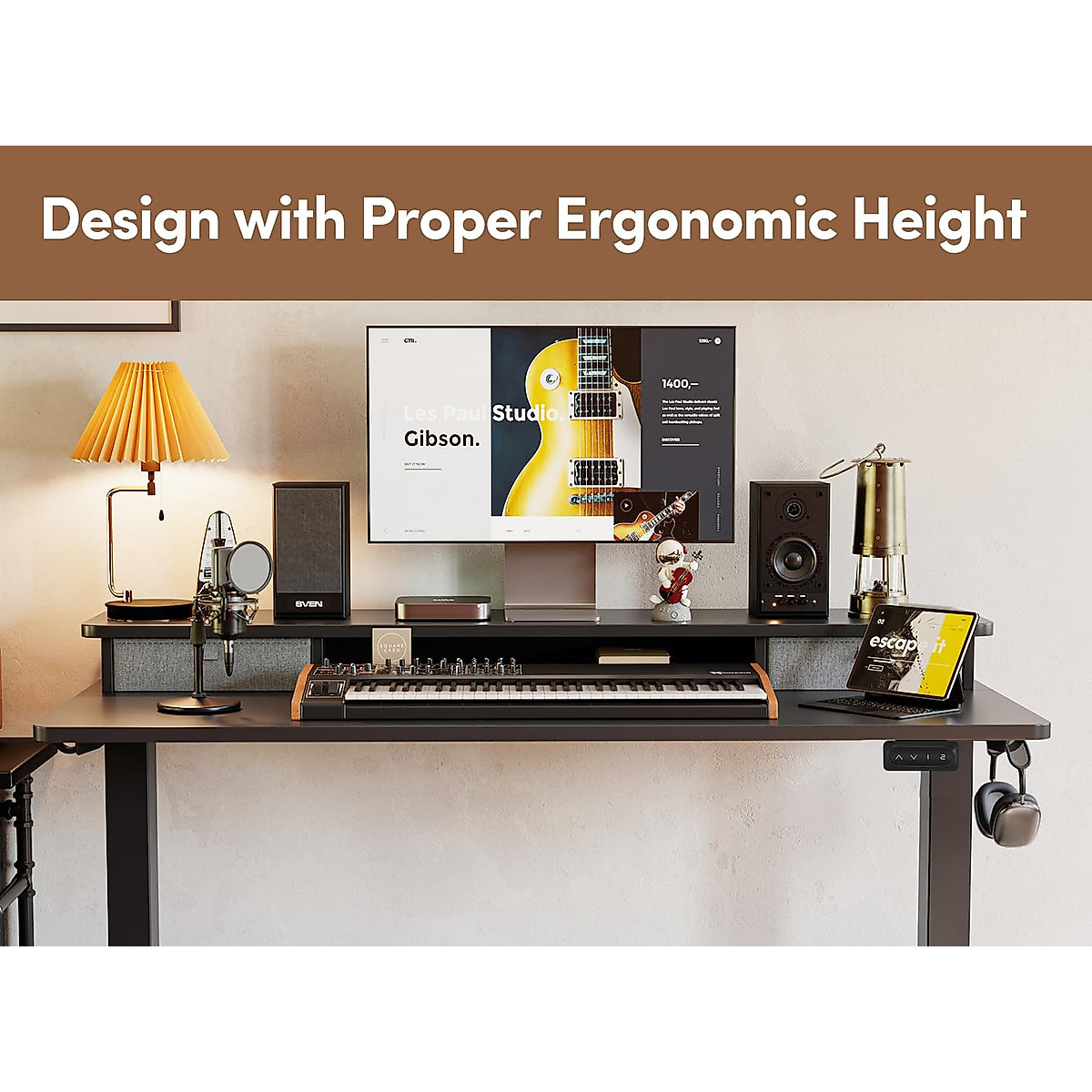 BANTI 55x24 Inch Electric Standing Desk with Double Drawers, Adjustable Height Stand Up Desk, Sit Stand Home Office Desk with Storage Shelf, Black Top