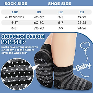 EBMORE Baby Toddlers Ankle Non Slip Grips Socks for Infant Boys Girls Kids Anti Skid Cotton Socks (Grey Striped（12 Pairs）,1-3 Y)
