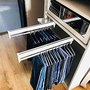 Heavy Duty Retractable Pull Out Pants Rack,Aluminum Alloy Pull Out Closet Valet Rod,Extendable Wardrobe Rail Tube for Hanging Clothes, Top Mount,5 Pcs Pants Rack ( Color : White , Battery *1 : 31cm )