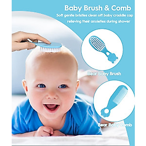Baby Healthcare and Grooming Kit, Safety Newborn Nursery Baby Care Kit, with Hair Brush Comb, Nail Clipper, Thermometer, Pacifier Clip, Baby Registry Search, Newborn Essentials Girls Boys (Blue)