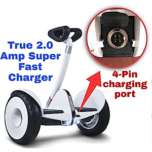 Suptopone Electric Scooter Charger 4 Prong for Ninebot S/S-MAX/Mini PRO/Mini lite, 63V 2A 4-Pin Connector Battery Charger Replacement Accessories with Ninebot by Segway Go Kart