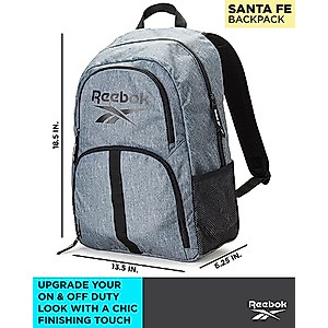 Reebok Backpack - Santa Fe Sports Gym Bag - Lightweight Carry On Weekend Overnight Luggage - Casual Daypack for Travel, Beach, Size onesize, Heather Grey