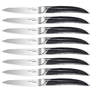 OAKSWARE Non Serrated Steak Knives Set of 8, 5 Inch German High Carbon Steel Steak Knife for Kitchen, Sharp Knives with Full-Tang Ergonomic Handle, Black