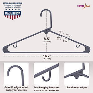 HOUSE DAY Plastic Hangers Grey 60 Pack Durable & Space Saving Clothes Hangers Bulk Suit & Coat Hangers with Non-Slip Hook Closet Hangers Lightweight Hangers for Clothing, Shirts, Pants, Dresses