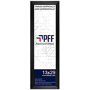 13"x29" Picture Frame | 1.25" Black MDF | Plexiglass and Hanging Hardware Included