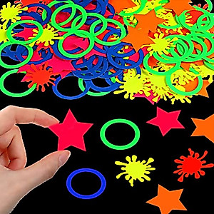 Glow Party Confetti, Neon Birthday Party Confetti Circle Dots Stars Fluorescent Confetti UV Blacklight Birthday Reactive Glow Party Confetti for Blacklight Neon Birthday Party Wedding Supplies 300 Pcs