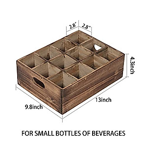 Sintosin Farmhouse Wooden Storage Crate for Decoration 13 x 10 inches, Rustic Beer Holder Box, Wood Crate Box for Crafts, Beverage Serving Caddy with Carrying Handles, 12 Individual Slots