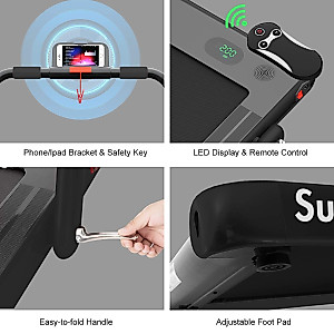 GYMAX Walking Pad, 2 in 1 Free Installation Under Desk Treadmill with Smart App, Remote Control & LED Display, 2.25HP Foldable Portable Compact Running Machine for Small Spaces Home Office (Black)