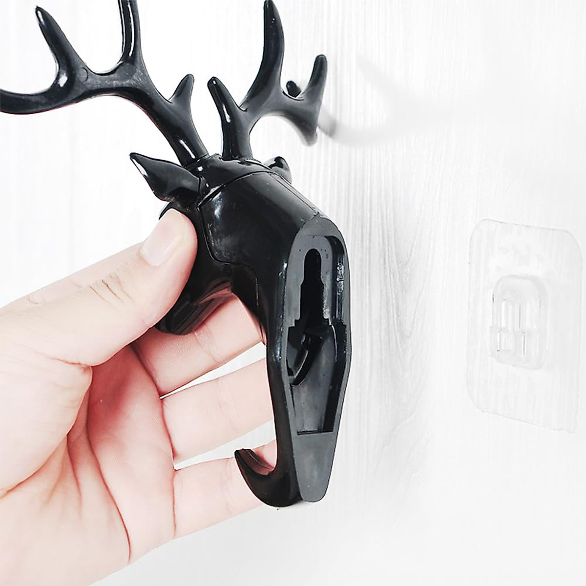 UVKDEENK 3pcs Moose Wall Hanging Hooks, Deer Head Hooks, Vintage Deer Hooks Decorative Wall Hanging Rustic Shabby Kitchen Bedroom Bathroom Towel Coat Hooks (Black)