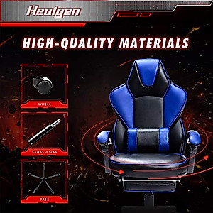 HEALGEN Gaming Chair with Footrest Gamer Chair with Massage Lumbar Support PU Leather Computer Chair Ergonomic Chair Video Game Chairs Gaming Chair for Adults