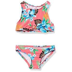 Kanu Surf Girls' Addie UPF 50+ Beach Sport Racer Bikini 2-Piece Swimsuit, Peggy Coral, 3T
