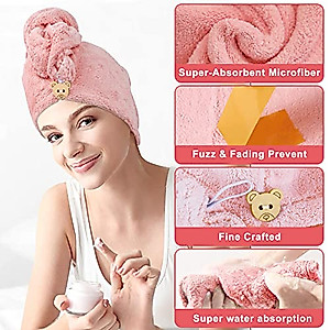 HAOBAOBEI Microfiber Hair Towels, 3-Pack Thickening Absorbent Hair Towels Wrap for Women Anti Frizz, Quick Drying Soft Hair Wraps Turbans (Pink, Blue, Brown)