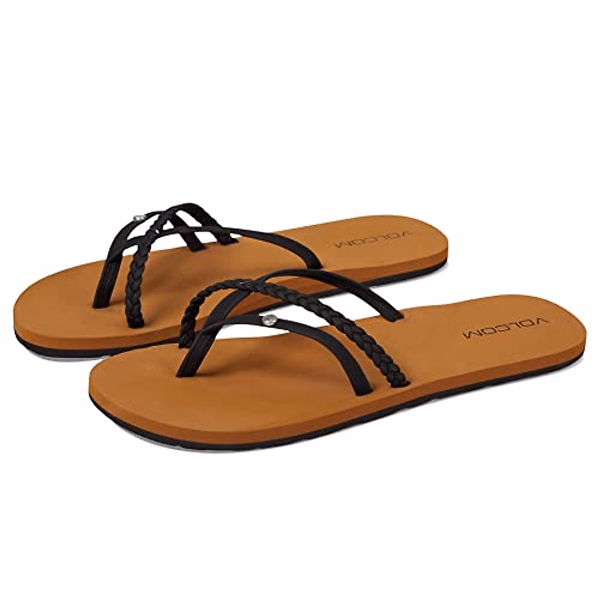 Volcom Women's Thrills Sandal Flip-Flop, Black-New, 6