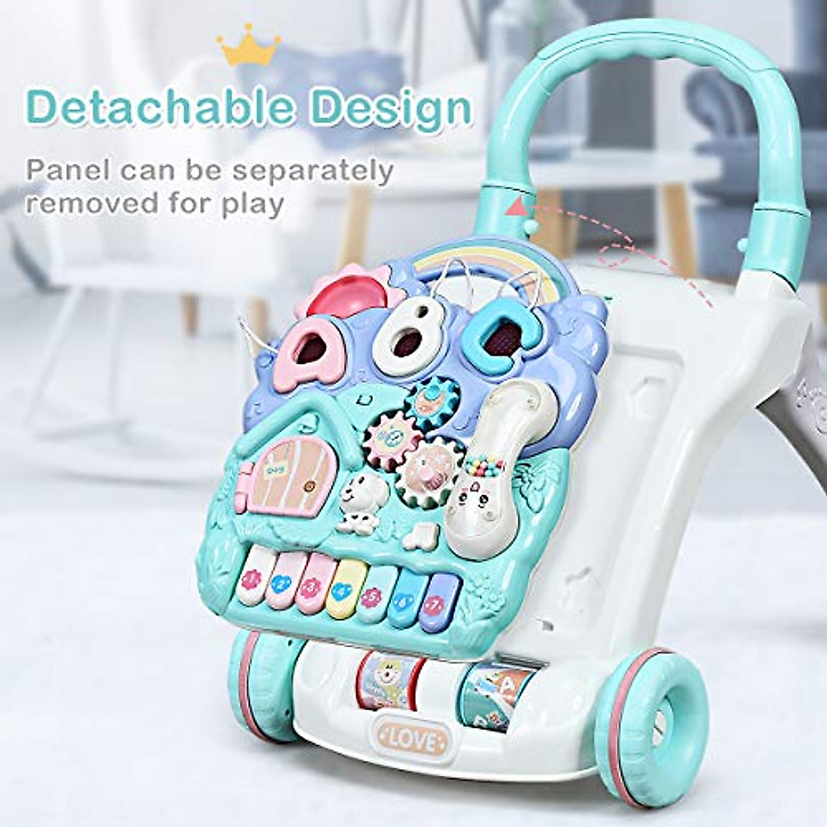 BABY JOY Sit-to-Stand Learning Walker, Kids Activity Center, Entertainment Table w/Lights & Sounds, Music, Detachable Panel, Educational Push Toy for Babies, Toddlers