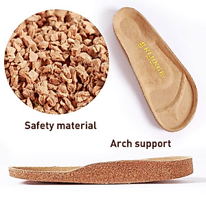 KLUKGE Mens Cork Sandals,Adjustable Buckle Leather Non-Slip Slippers Women's Flat Slide Cork Footbed Sandals Unisex Shoes, Arch Support(Black US 12)