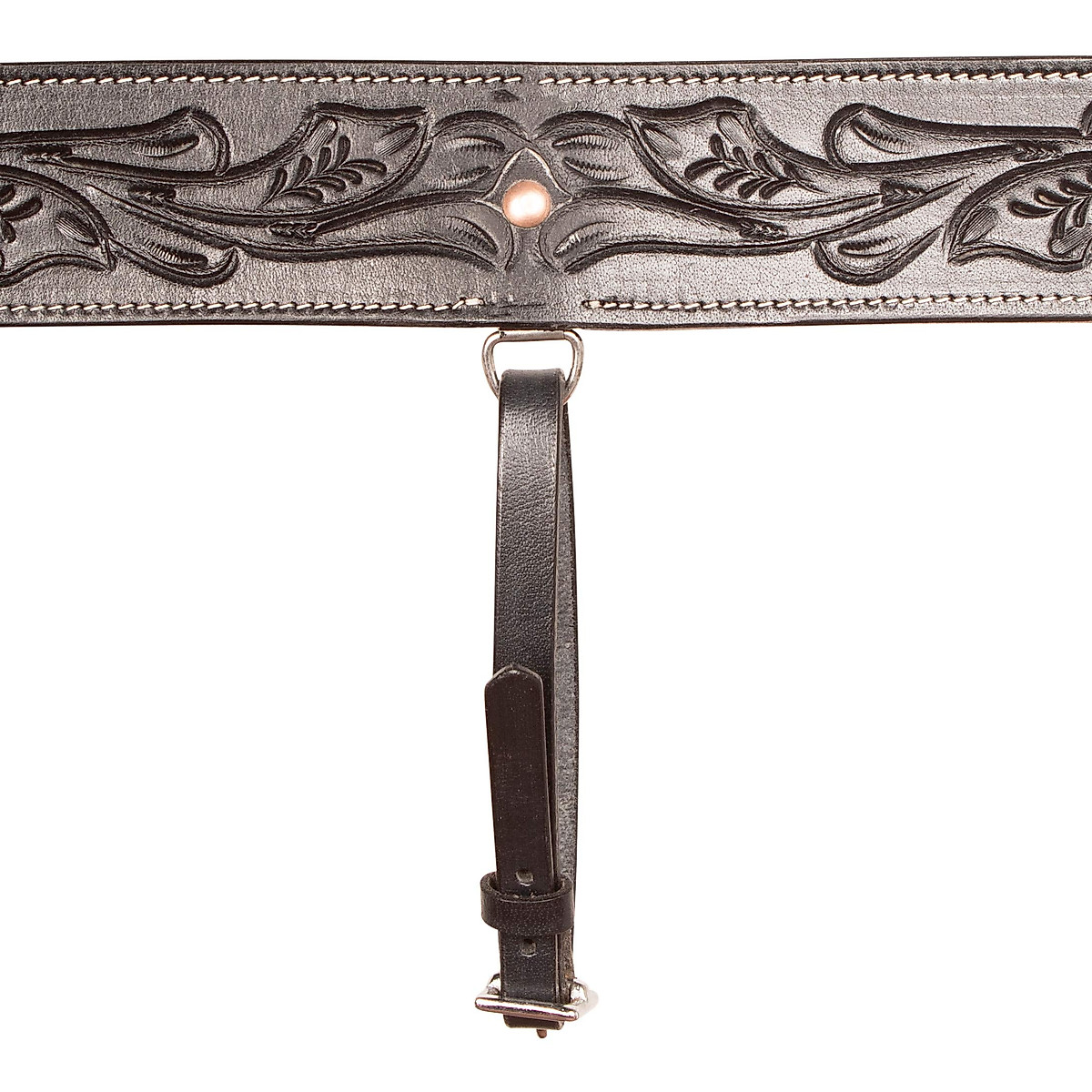 Acerugs REAR CINCHES for WESTERN SADDLES HORSE BUCKING STRAP BACK GIRTH PREMIUM SMOOTH LEATHER with BILLET KEEPERS (Black Tooled)