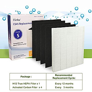Flintar C545 True HEPA Replacement Filter S, Compatible with Winix C545 Air Purifier, Compares to Winix S Filter 1712-0096-00, 1 H13 Grade True HEPA + 4 Activated Carbon Filters