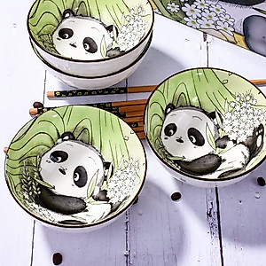 BOSILI Cute Panda Rice Bowls and Chopsticks set, Ceramic Rice Bowls for Dessert Soup Rice As A Good Gift (4 pieces)