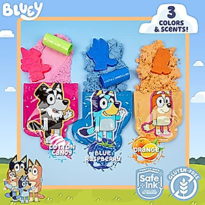 Horizon Group USA Bluey SLIMYGLOOP Slimy Sand Mold & Play Creations, 8-Piece Playset, 3 Scented Colors, Sensory Activity for Kids Ages 3, 4, 5, 6, 7, 8, Multi