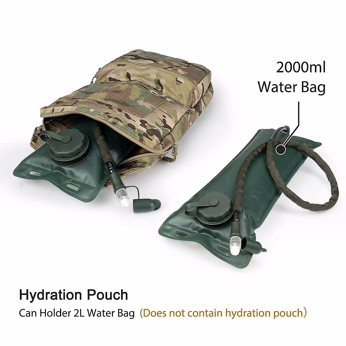 Tactical MOLLE Hydration Pack for 2L Hydration Water Bladder Hydration Bag for Tactical Backpack 500D Nylon (Multi-camo)