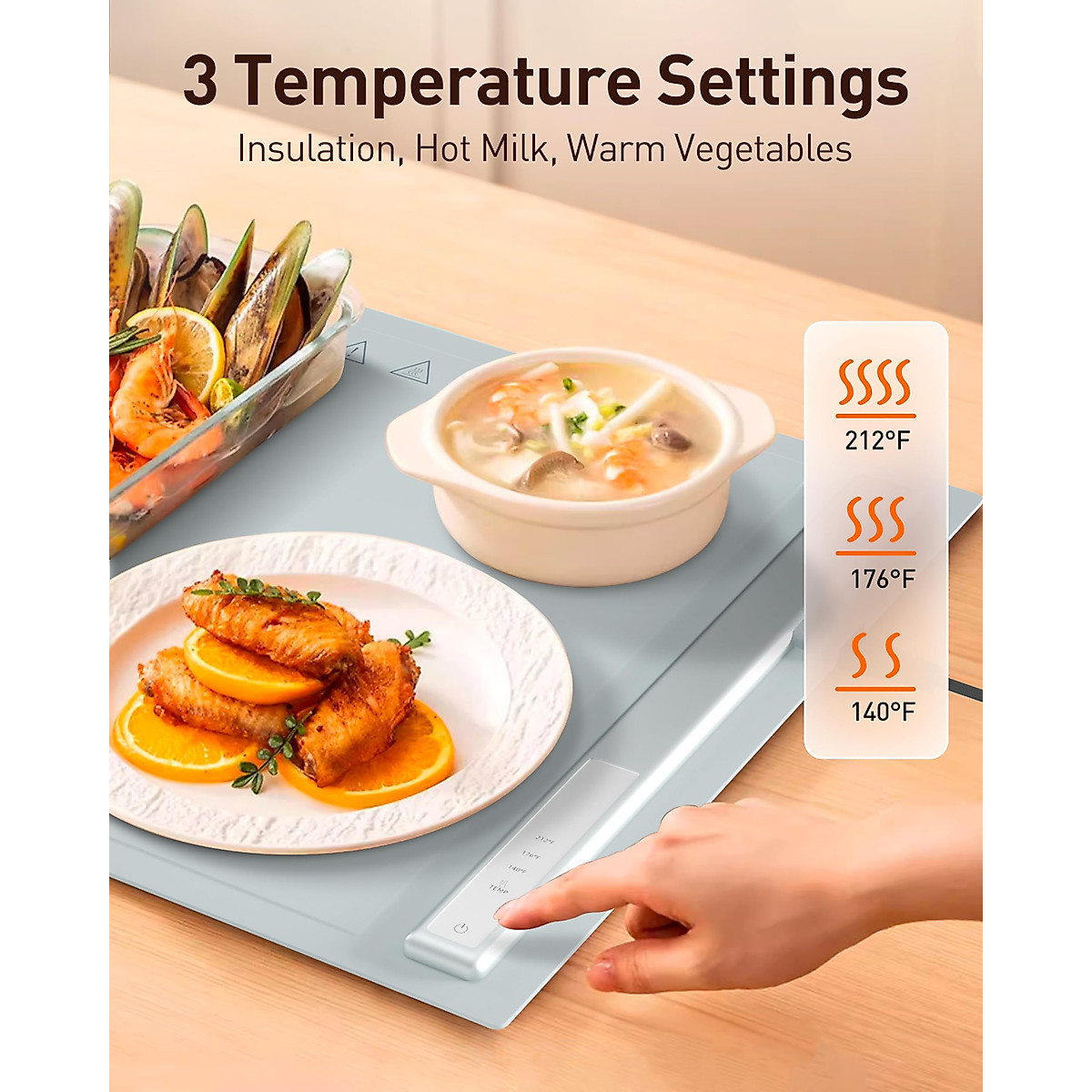 Electric Warming Tray for Party - Food Warmers with Adjustable Temperature, Foldable Food Warming Tray for Features 3 Modes & Fast Heating, Hot Plate for Pizza, Buffet, Family Gatherings