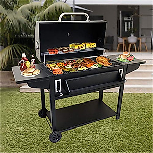 WSN Portable Charcoal Grill, Charcoal Barbecue XXL Grill Trolley with Lid Adjustable Ventilation Stable for Garden Outdoor Cooking,D