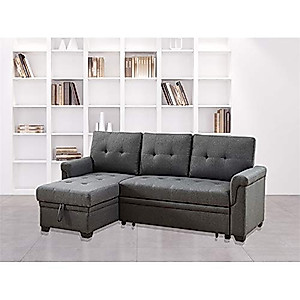 Lilola Home Destiny Dark Gray Linen Reversible Sleeper Sectional Sofa with Storage Chaise