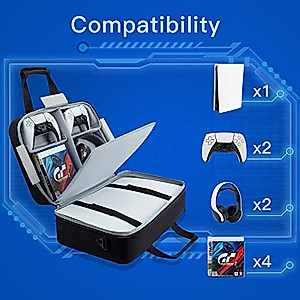 Necoka PS5 Carrying Case, Protective PS5 Case Compatible with Playstation 5 Digital Edition, Large Storage PS5 Travel Bag for Console Controller Disk Games Accessories Christmas Gift, Black