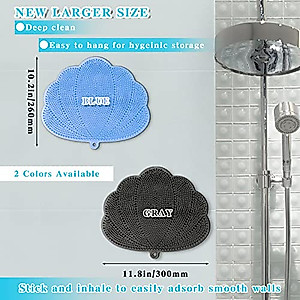 2 Pieces Silicone Back Scrubber Wall Mounted Shower Back Massager Scrubber Big Flat Back Scrubber for Shower Body Brush Foot Massager for Women Men (Blue, Gray)