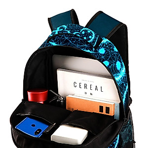 Blue Video Game Controller School Backpack for Boys, Lightweight Bookbag Backpack Purse for Men