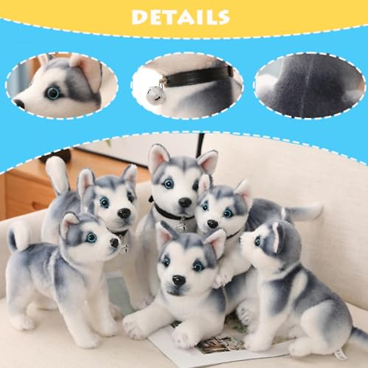 ELAINREN Lifelike Furry Husky Stuffed Animals Realistic Huskies Plush Toy Simulation Siberian Husky Plushie Dolls Gifts/11.8''