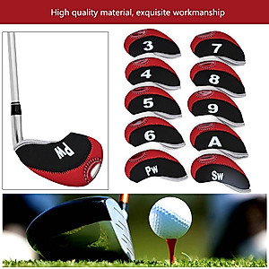 Golf Club Covers, 10 Pcs Neoprene Golf Club HeadCovers Iron Head Protect Cover Set (Color : Black+Red)