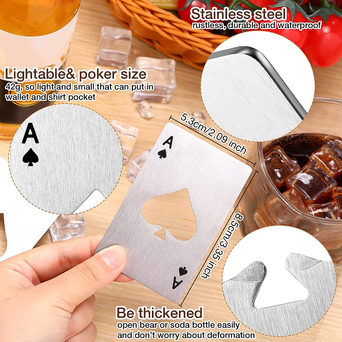 40 Pieces Groomsmen Bottle Opener Poker Bottle Cap Opener Card Bottle Opener Personalized Bottle Opener Stainless Steel Bottle Opener Beer Opener Cap for Wedding Party Bar Family Tools (Silver)