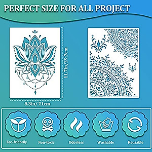 12 Pieces Large Mandala Stencil Reusable Mandala Painting Templates 8.3 x 11.7 Inch Floral Design Stencil Mandala Drawing Craft Stencil for DIY Wall, Tile, Furniture, Canva, Outdoor Indoor Decoration