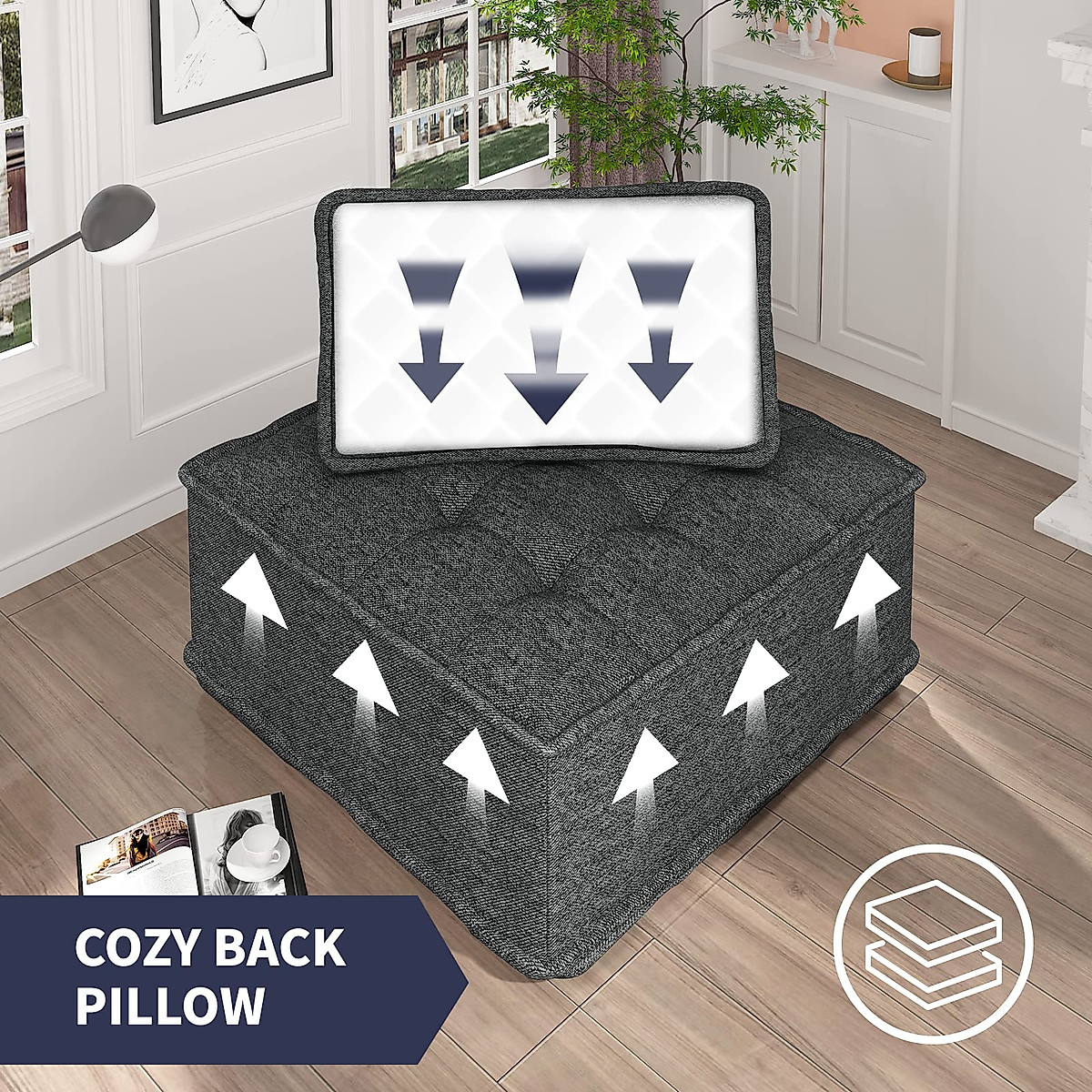 ZAFLY Modular Sectional Sofa Convertible L Shaped U Shaped Couch Sofa Living Room Furniture Sets Modern Armless Floor Sofa Couch for Living Room Bedroom, 3PCS (Dark Gray), Dark Grey