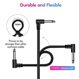 Sovvid 6 Pack 6 Inch Guitar Patch Cables, Black Guitar Pedal Cable Effect Cable Cord, 1/4" inch TS Right Angle Guitar Patch Cable