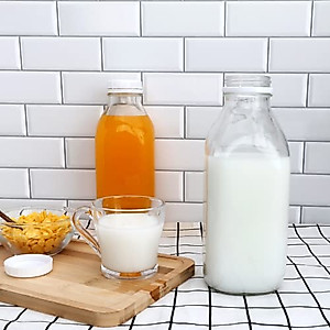 Datttcc Glass Milk Bottles,33 OZ Milk Containers for Refrigerator with Plastic Lids,Glass Water Bottles for Milk, Yogurt, Smoothies, Kombucha, Water (10 pack)