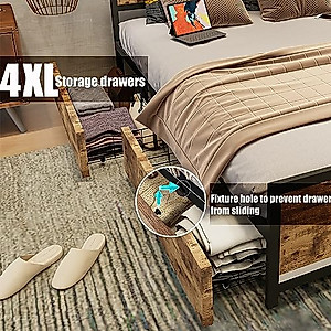 Ailisite Queen Bed Frame with 4 Storage Drawers, Metal Platform Bed Frame with Storage & LED Headboard & 2 USB Charging Station, Sturdy and Stable, No Box Spring Needed, Noise Free, Easy to Install