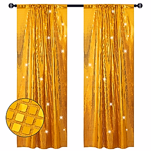 Sugargirl Gold Sequin Backdrop Curtain 2 Panels 2FTx8FT Glitter Disco Party Background Drapes Mirror Foil Backdrop for Wedding Birthday Wall Decor