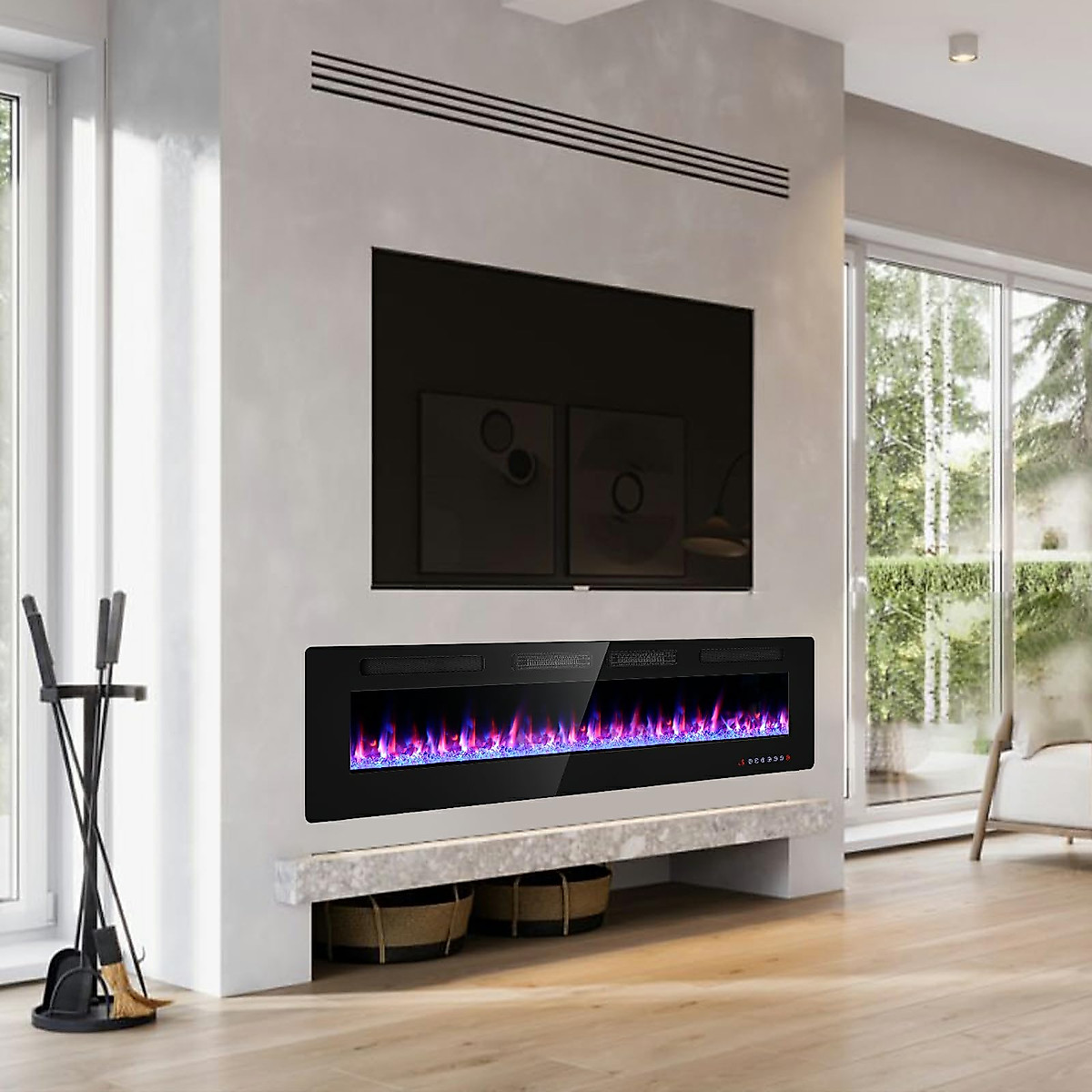 72" Ultra Thin Electric Fireplace, Wall Mounted & Freestanding, LED Fireplace Insert, Wall Fireplace for Living Room/Bedroom w/Touch Screen, Remote Control, 750W/1500W, Quiet, 8H Timer