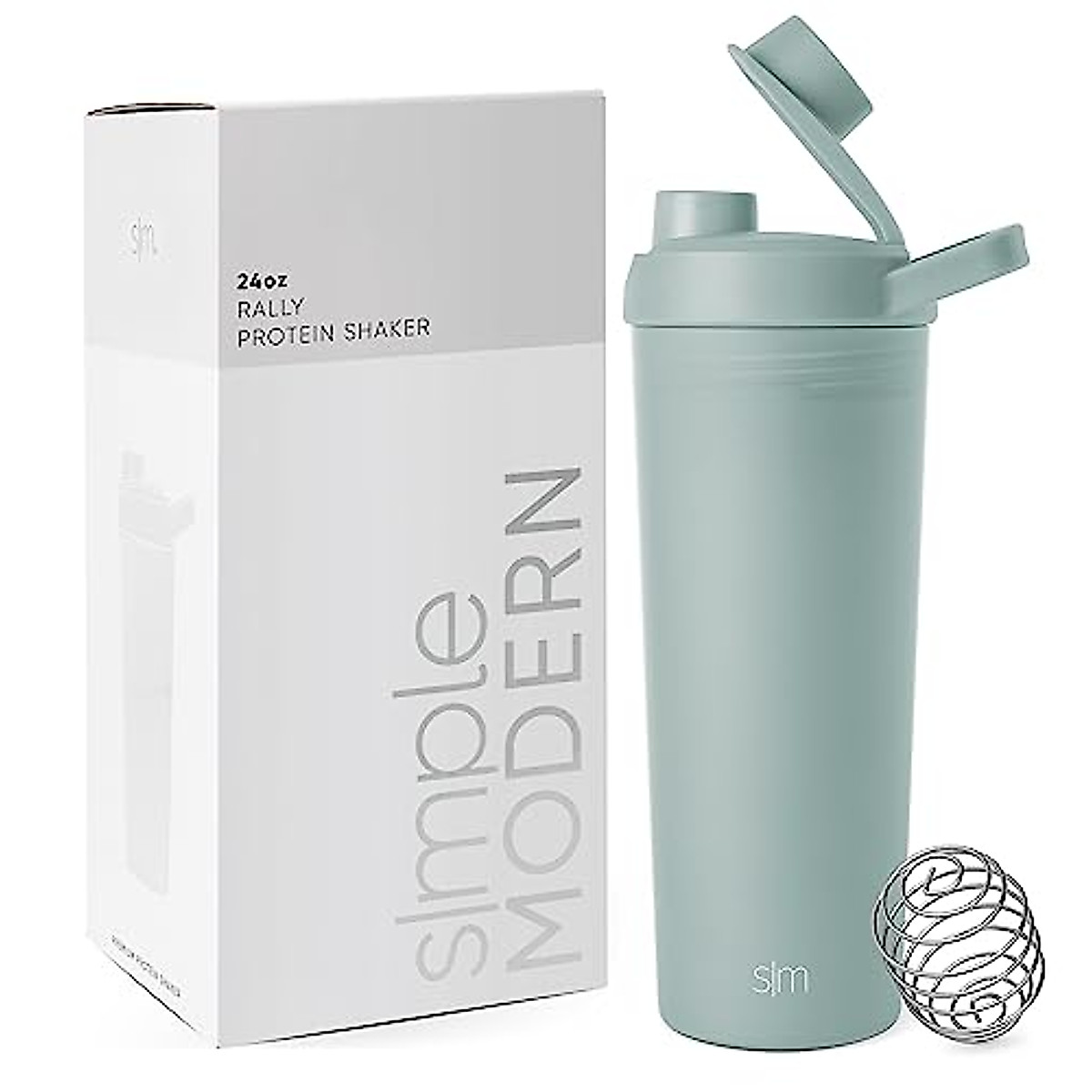 Simple Modern Plastic Protein Shaker Bottle with Ball 24oz | Shaker Cup for Protein Mixes, Shakes and Pre Workout | Rally Collection | Sea Glass Sage