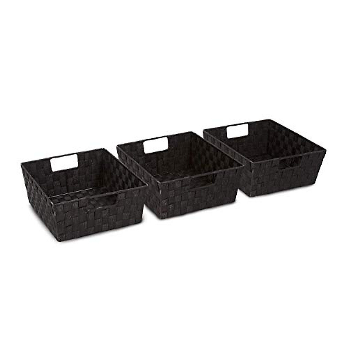 Sorbus Woven Basket Bin Set - Shelf Storage Tote Baskets for Household Items - Stackable with Woven Straps & Built-in Carry Handles (Black)