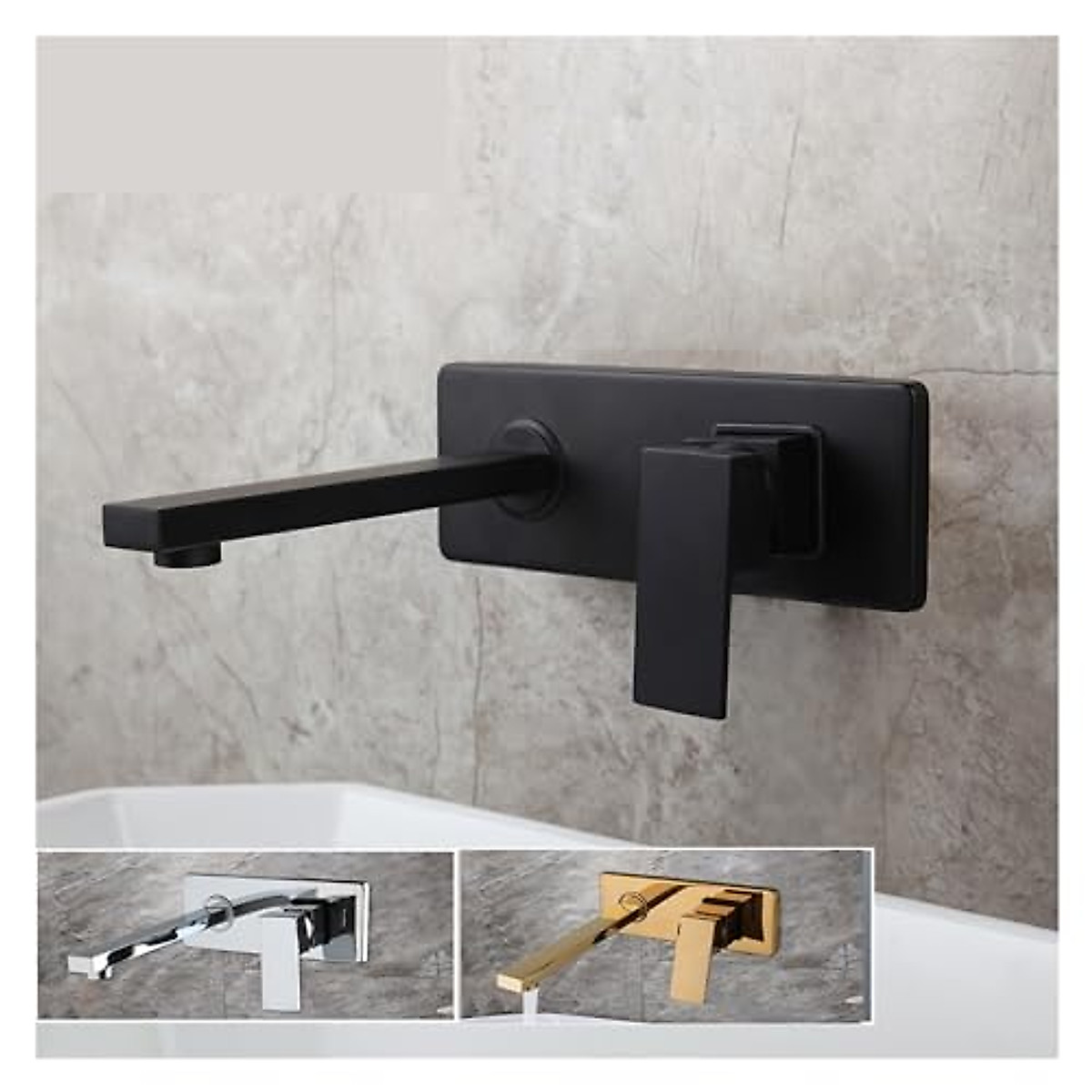 HOONWEAR Kitchen Tap Bathtub Faucet Hot Cold Waterfall Wall Mounted Water Tap, Black Chrome Bathroom Sink Faucet Mixer Taps (Color : Nero, Size : 1) Mixer Tap Faucet, CF001