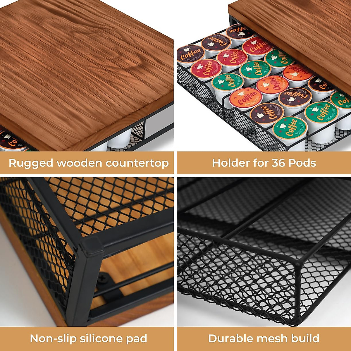 YCICI Coffee Pod Drawer Holder for K cup, Coffee Pod Drawer Holder Organizer, No Assembly Required, K Cup Holder with 36 Capacity Capsule Pods. Suit for Home Office,Kitchen,Cafe Counter. (Black)