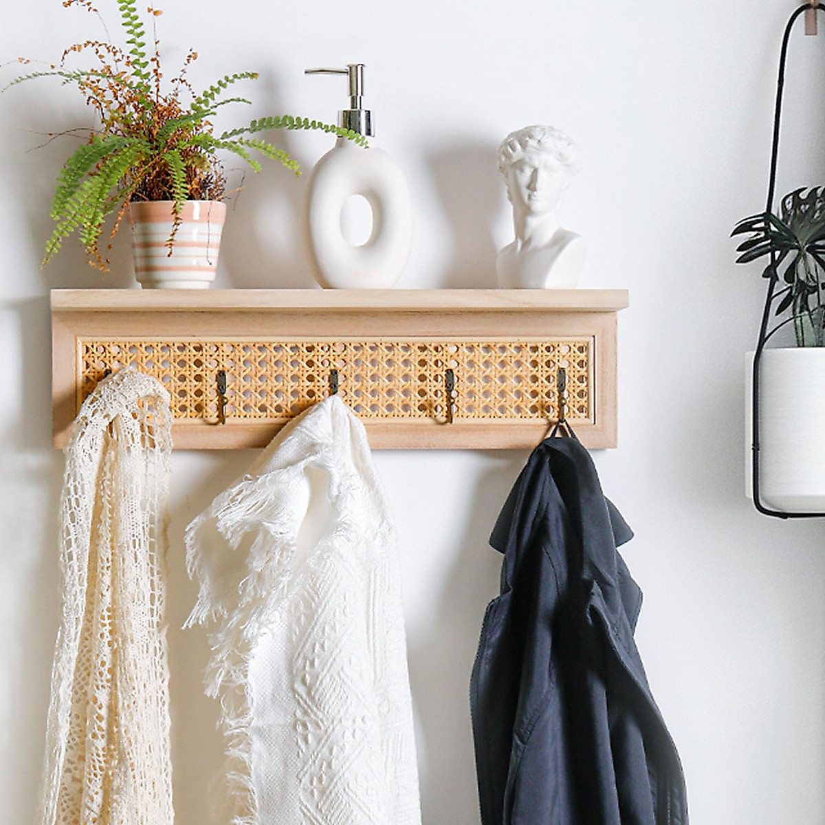 DIF DECO Coat Rack Wall Mount with Shelf,Entryway Coat Hanger with 5 Hooks for Hanging Coats Keys Hats Towels Bags,for Kitchen, Bedroom, Bathroom