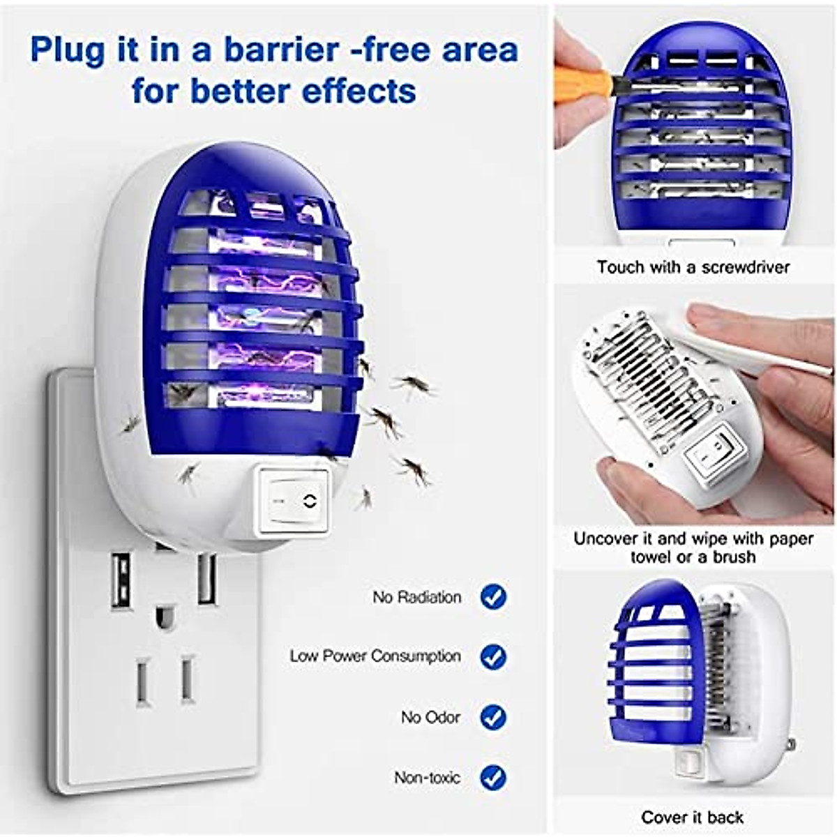 Bug Zapper Indoor Plug-in Mosquito Killer Trap Zapper, Electric Gnat Fly Trap Zapper for House Mini Bug Killer Light Eliminates Flying Pests for Home, Little Gnats (Blue)