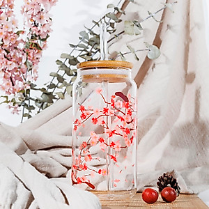 Aesthetic Cherry Blossom Glass Cup with Lid and Straw - Cute Coffee, Latte, Matcha Tumbler 16 oz - Floral Iced Coffee Cup - Preppy Birthday Gift for Women, Best Friends, Mom, Bridesmaid, Coffee Lover